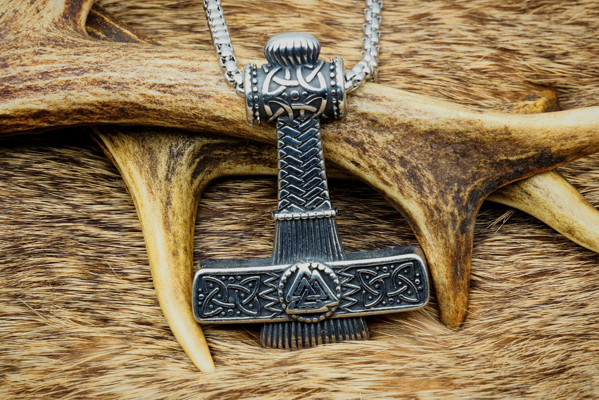 Viking Necklace - Thor's Hammer - Mjolnir - Valknut - Viking Pendant ...