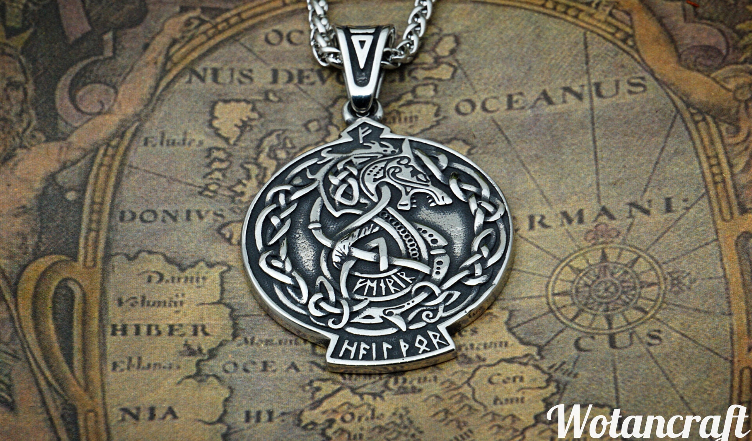 Wolf Head Pendant - Silver Fenrir Amulet - Viking Jewelry - Valknut ...