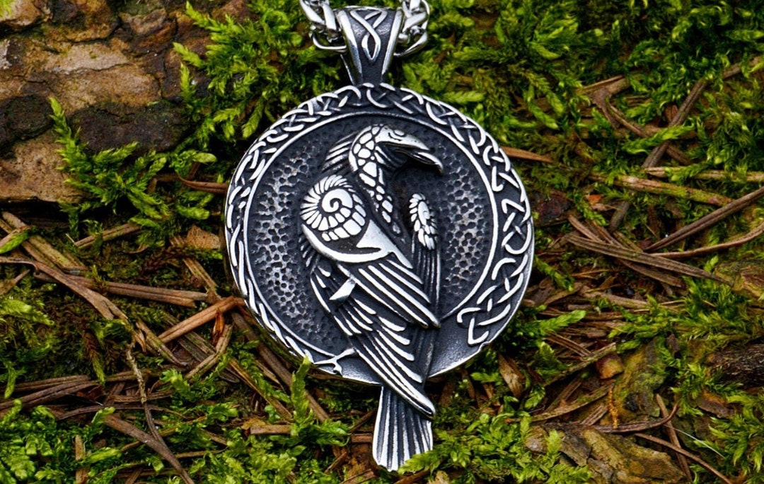 Raven Necklace, Raven Pendant, Crow Amulet, Huginn and Muninn, Odin's ...