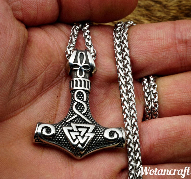 Thor's Hammer Pendant With Valknut and Nordic Knots - Mjolnir Pendant ...