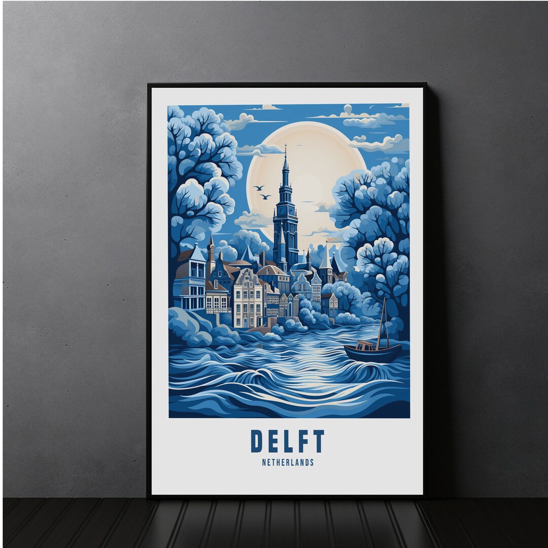Vintage Delft Travel Posters Wall Art Print Framed Gifts for Bedroom ...