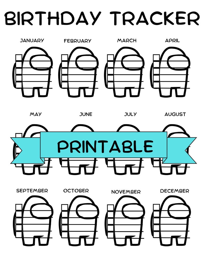 Among Us Printable Birthday Tracker Birthday Planner Birthday Reminder ...
