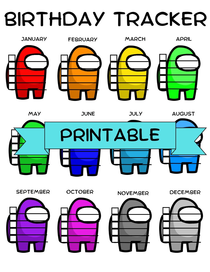 Among Us Printable Birthday Tracker Birthday Planner Birthday Reminder ...