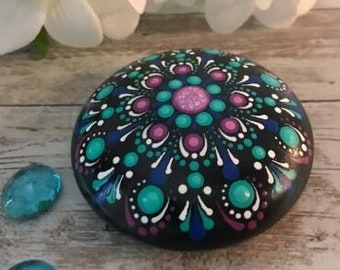 Dot Art Mandala Stone Hand Painted Rock Paperweight Mandala Meditation ...