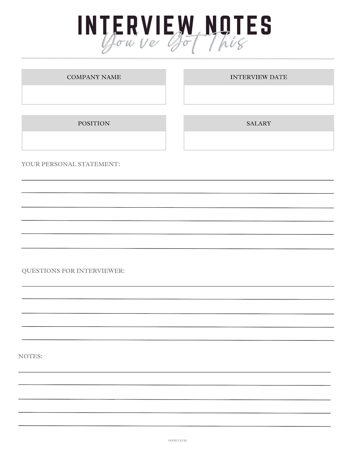 Printable Interview Notes - Etsy