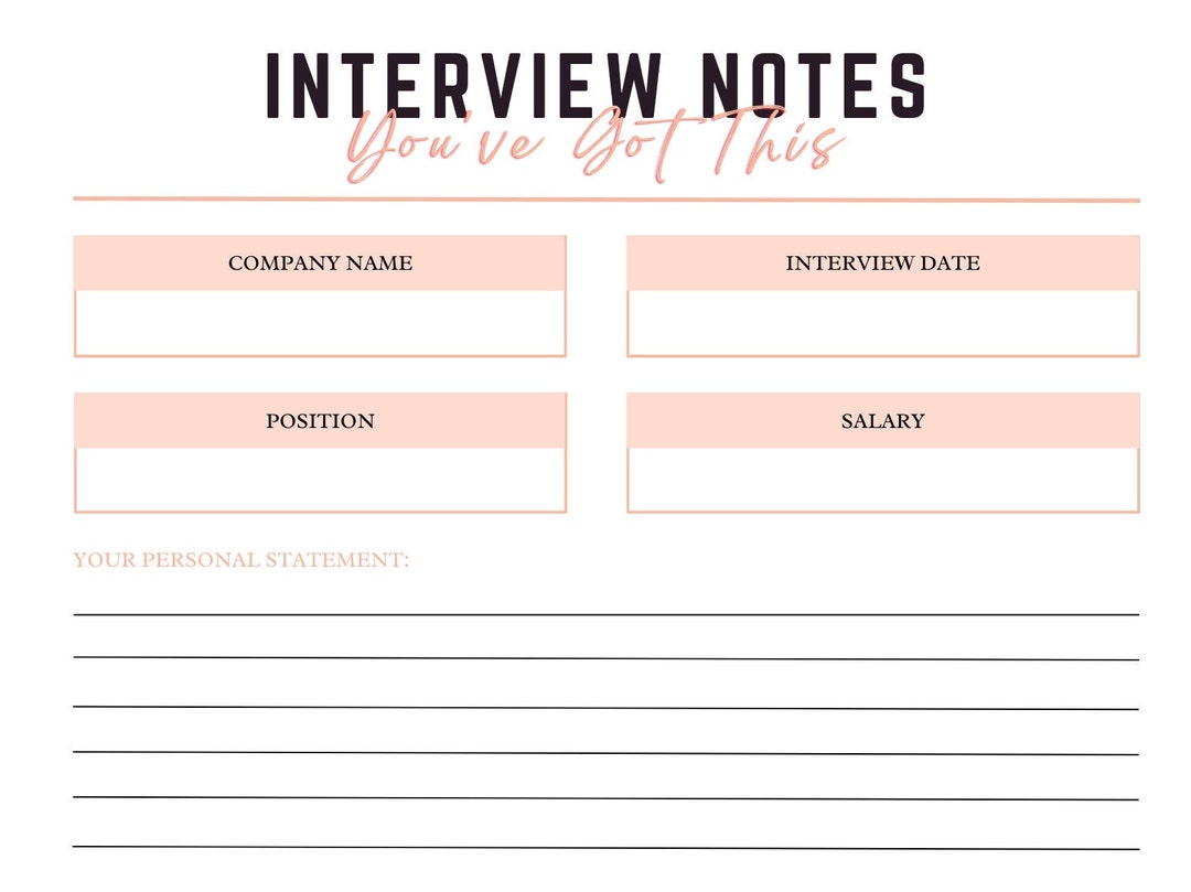 Printable Interview Notes Page - Etsy