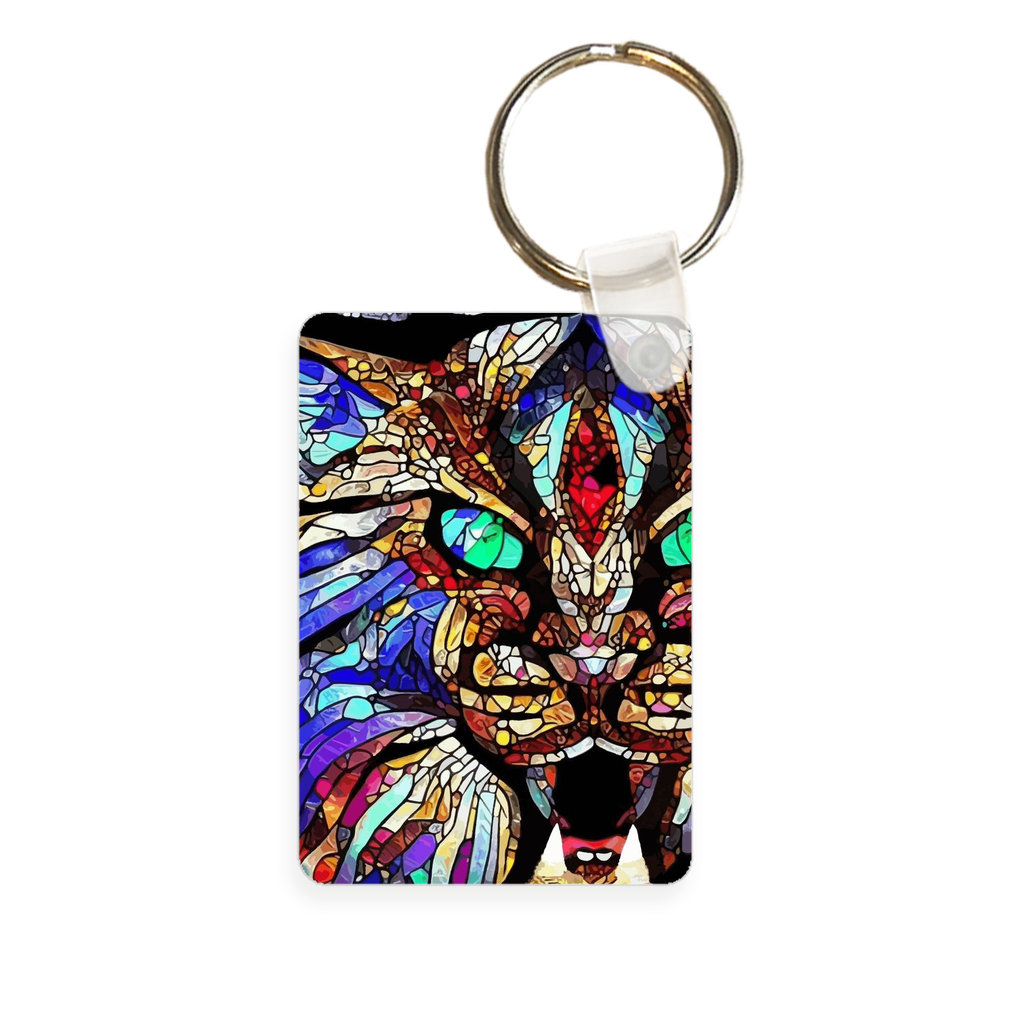 Stained Glass Wildcat With Green Eyes Key Chain - Etsy