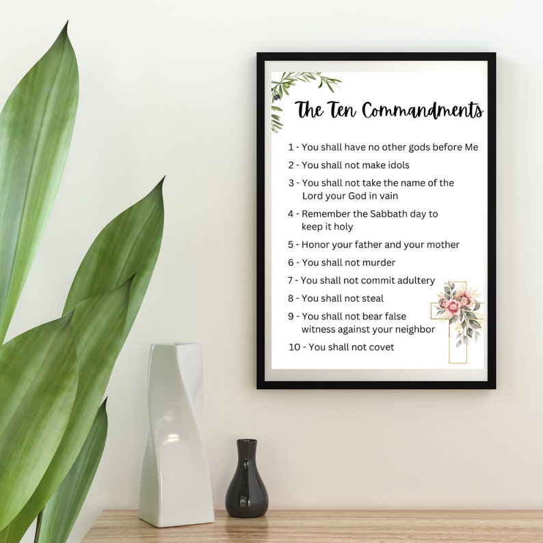 The 10 Commandments Wall Art, Girls Pink and Green Scripture, Christian ...
