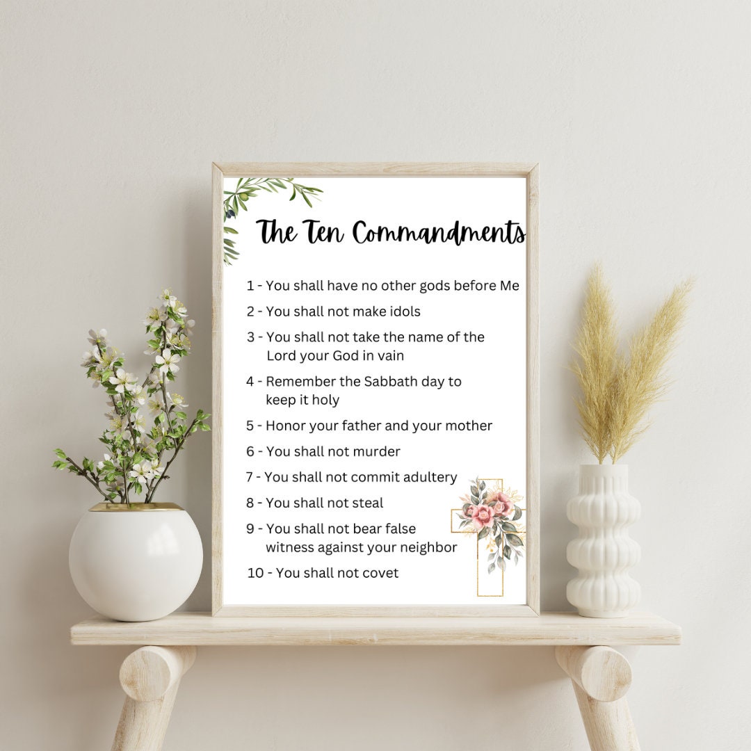 The 10 Commandments Wall Art, Girls Pink and Green Scripture, Christian ...