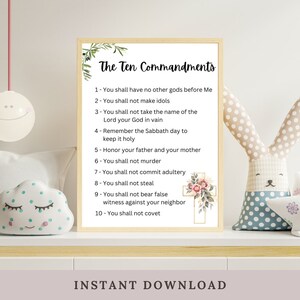 The 10 Commandments Wall Art, Girls Pink and Green Scripture, Christian ...