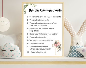 The 10 Commandments Wall Art, Neutral and Green Scripture, Christian ...