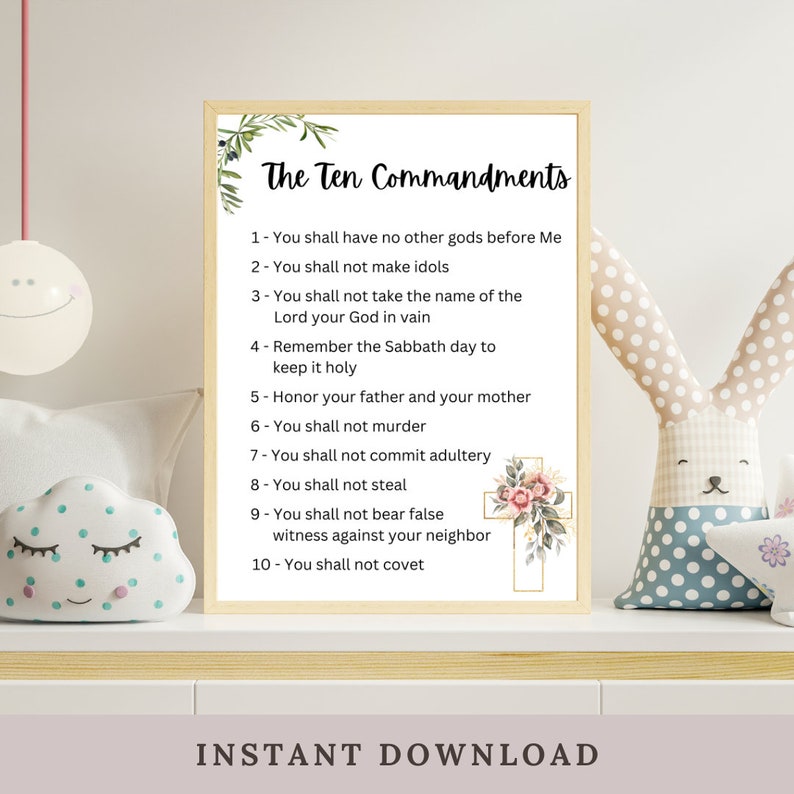 The 10 Commandments Wall Art, Girls Pink and Green Scripture, Christian ...