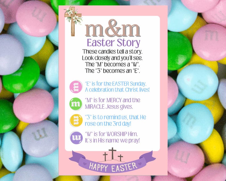 M&M Easter Story Poem Printable, He is Risen, Jesus, Christian Gift ...