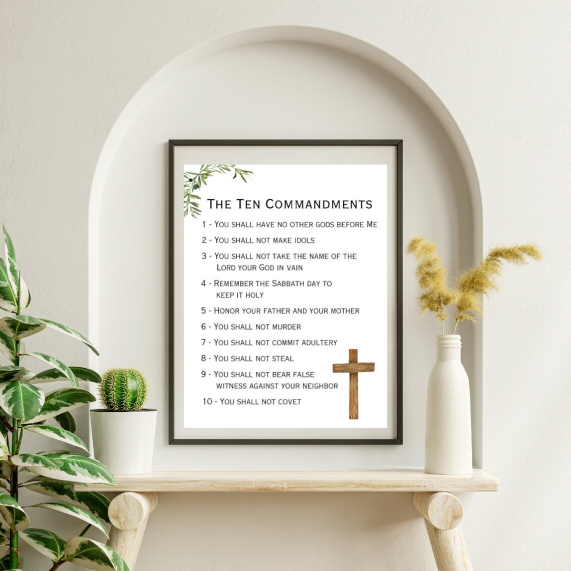 The 10 Commandments Wall Art, Neutral and Green Scripture, Christian ...