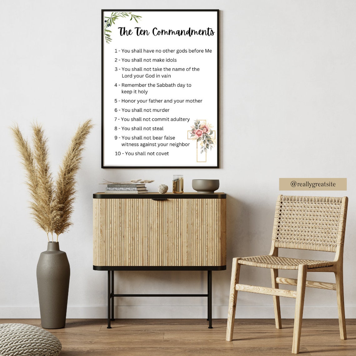 The 10 Commandments Wall Art, Girls Pink and Green Scripture, Christian ...