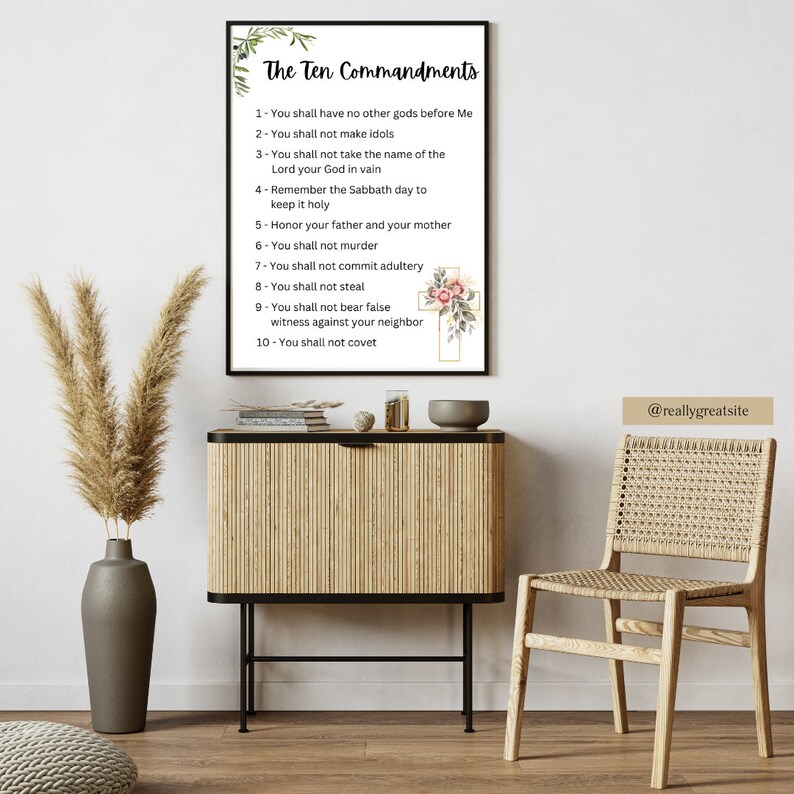 The 10 Commandments Wall Art, Girls Pink and Green Scripture, Christian ...