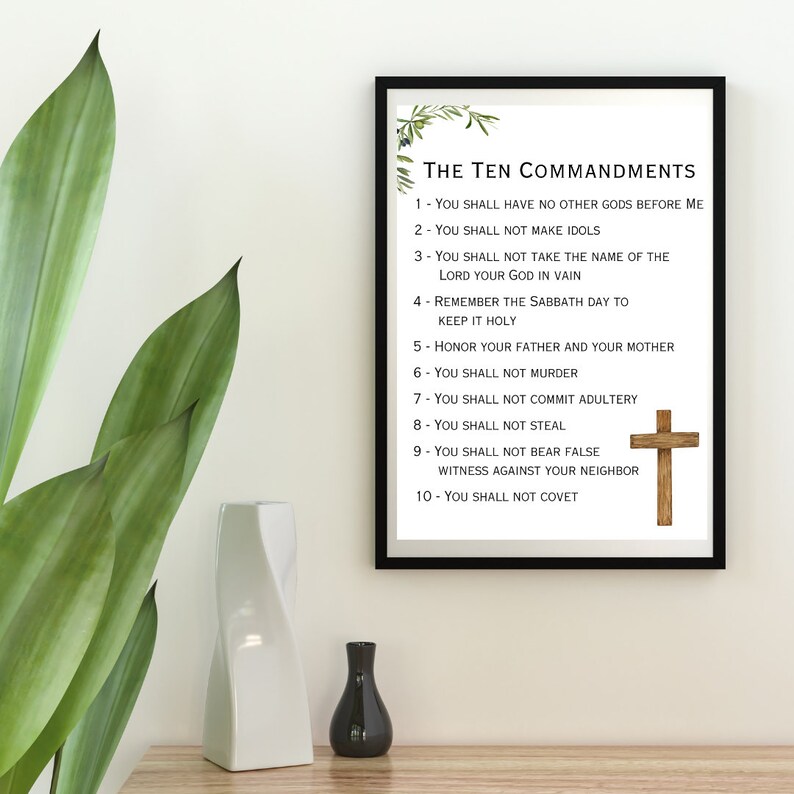 The 10 Commandments Wall Art, Neutral and Green Scripture, Christian ...