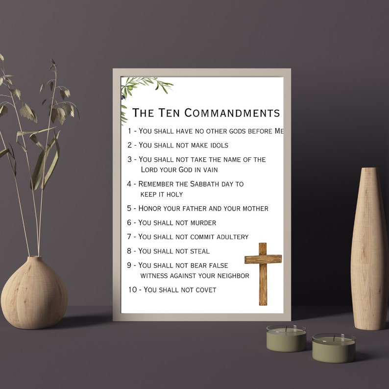 The 10 Commandments Wall Art, Neutral and Green Scripture, Christian ...