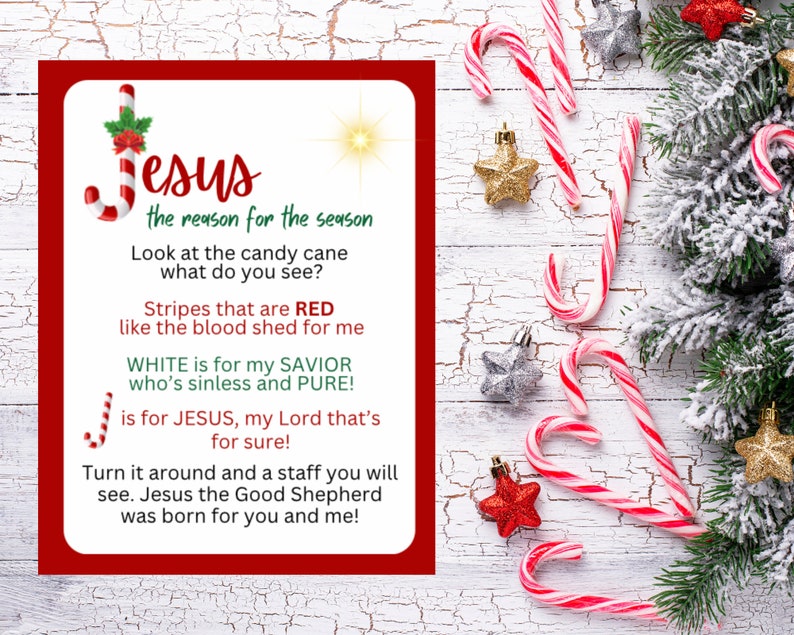 Candy Cane Poem Printable Tags, Christmas Bible Story (digital Download ...