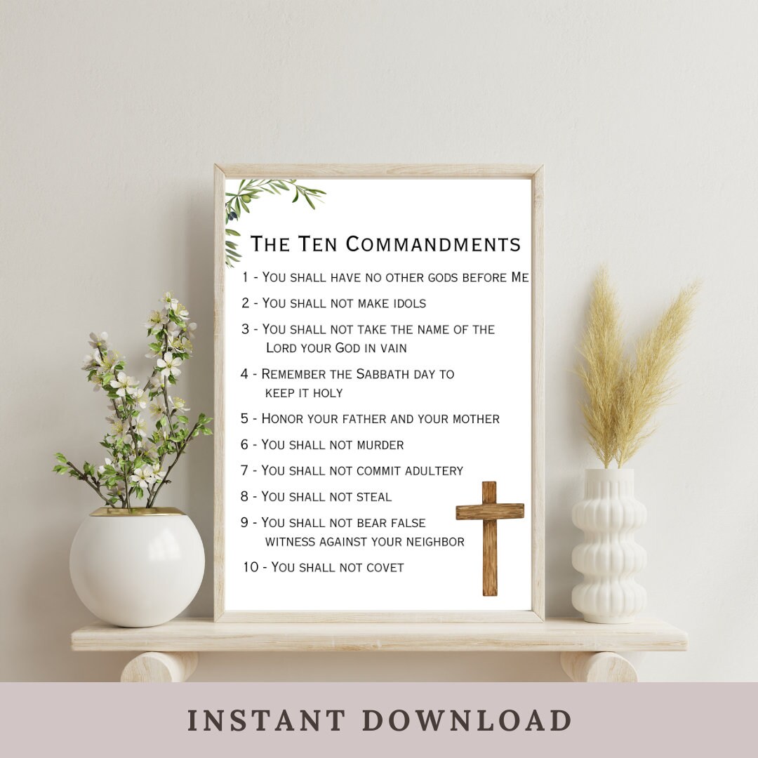 The 10 Commandments Wall Art, Neutral and Green Scripture, Christian ...