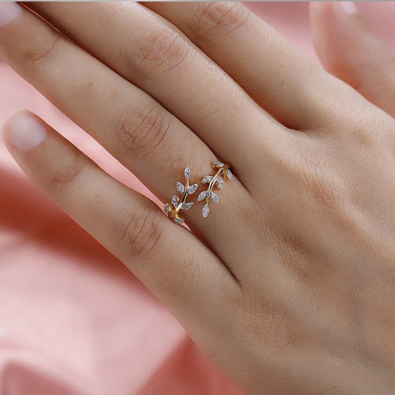 Vine Ring Elegant Wrap Ring Zircon Leaf Pave Ring Adjustable Gold Ring ...