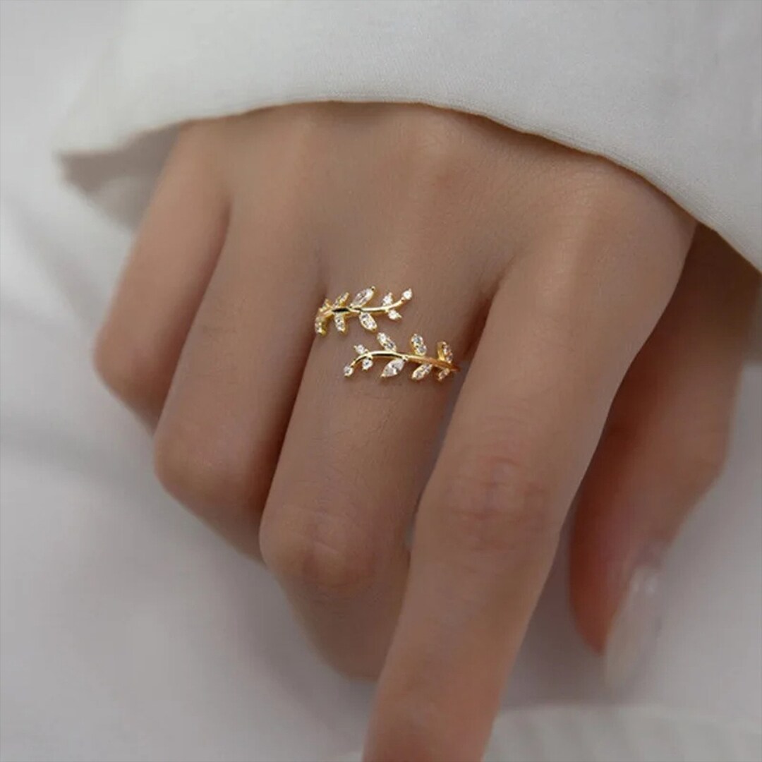 Vine Ring Elegant Wrap Ring Zircon Leaf Pave Ring Adjustable Gold Ring ...