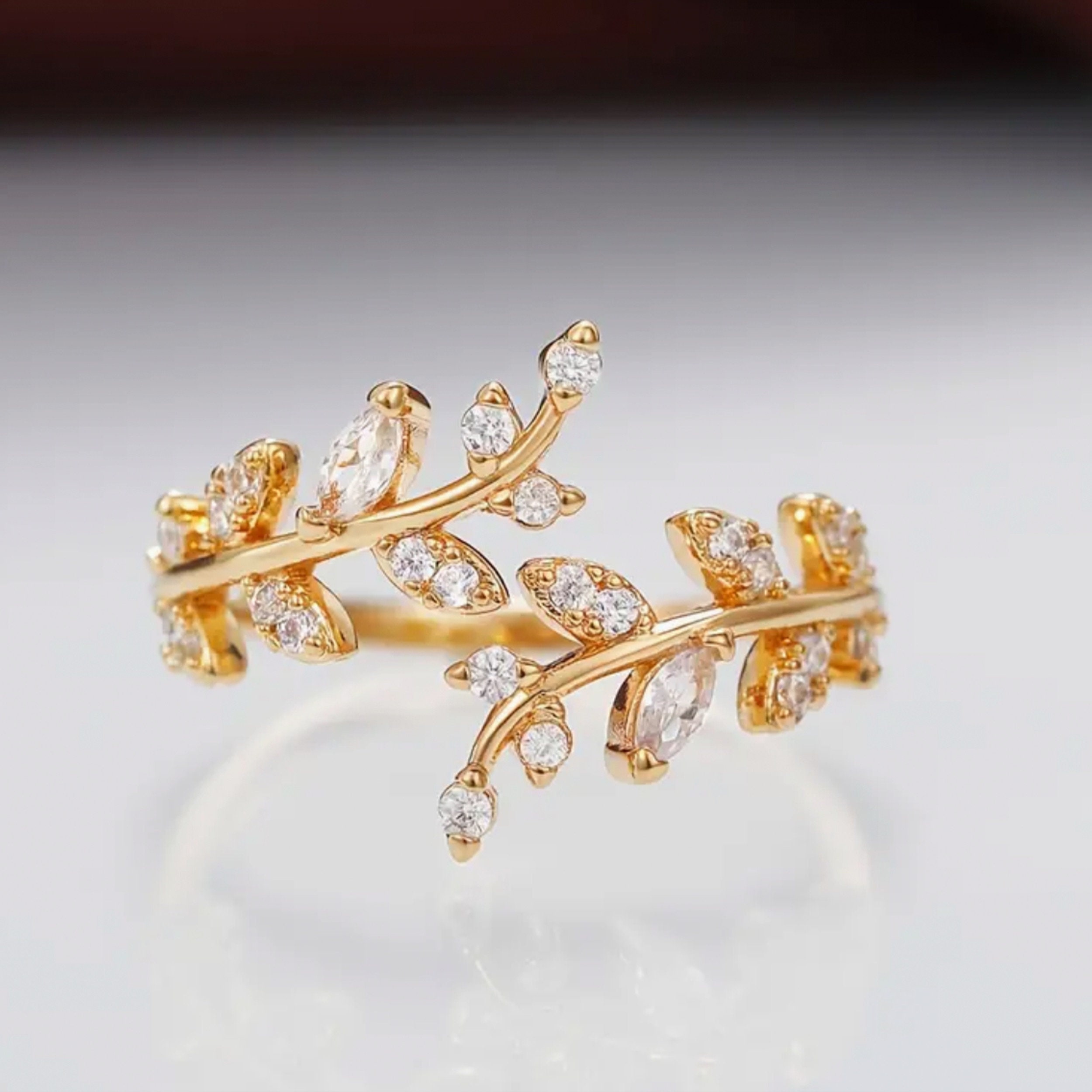 Vine Ring Elegant Wrap Ring Zircon Leaf Pave Ring Adjustable Gold Ring ...