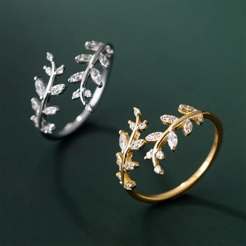 Vine Ring Elegant Wrap Ring Zircon Leaf Pave Ring Adjustable Gold Ring ...