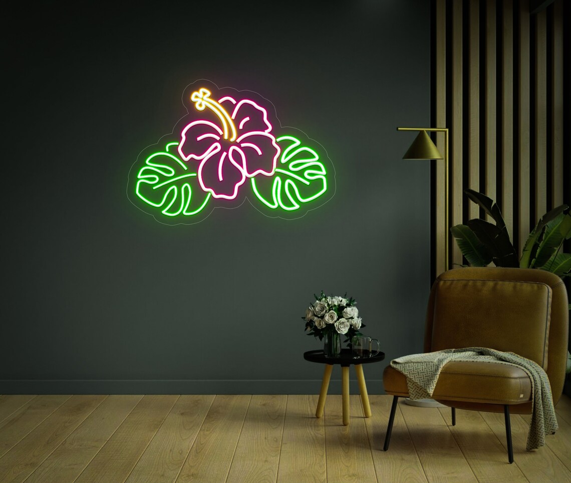 Hibiscus Flower Led Neon Sign Natural Floral Home Decor Tropical Neon ...