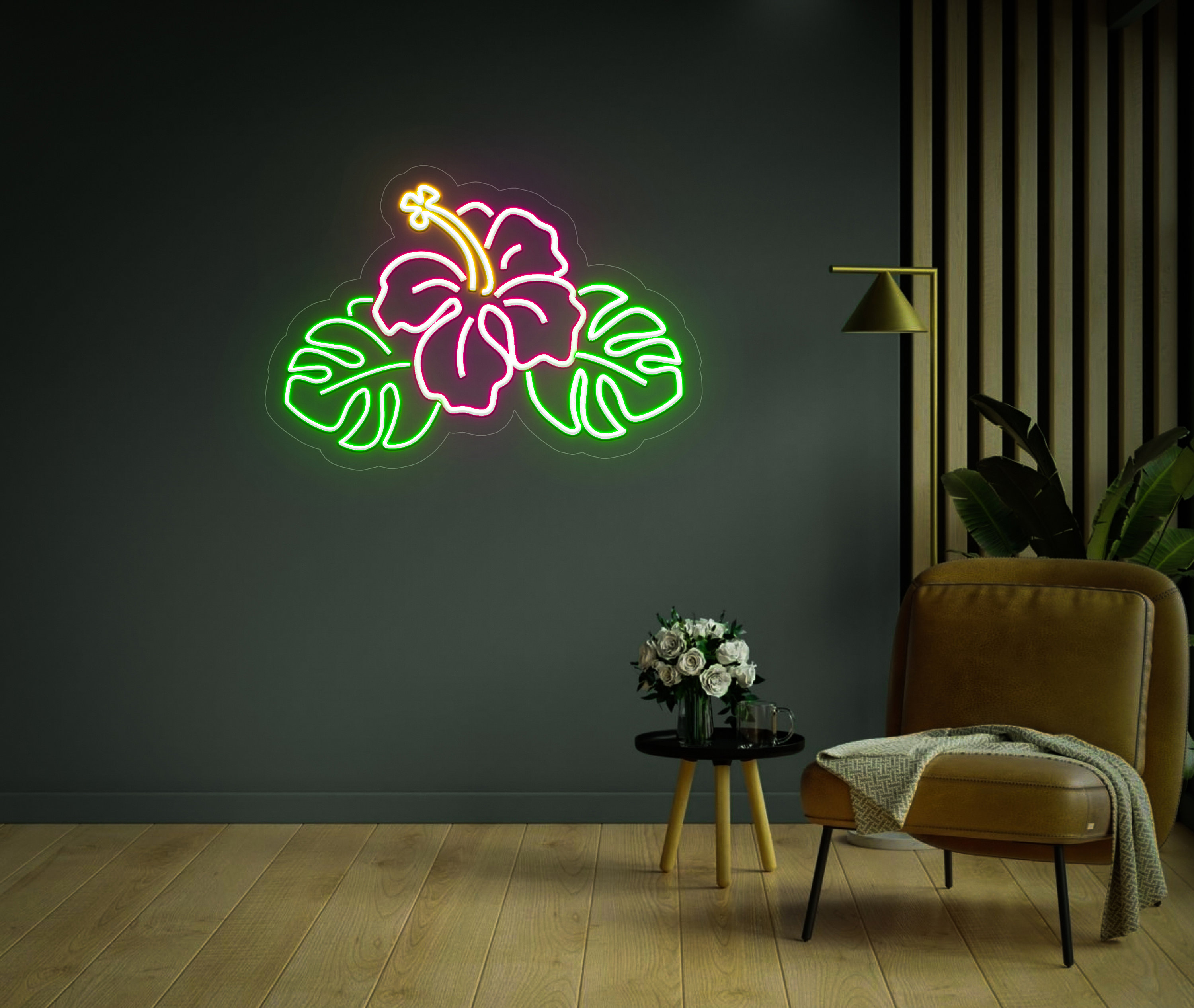 Hibiscus Flower Led Neon Sign Natural Floral Home Decor Tropical Neon ...