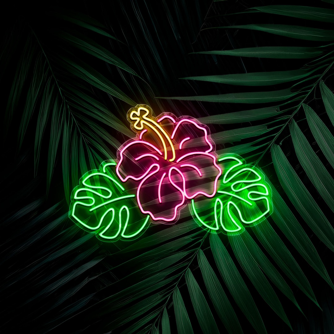 Hibiscus Flower Led Neon Sign Natural Floral Home Decor Tropical Neon ...