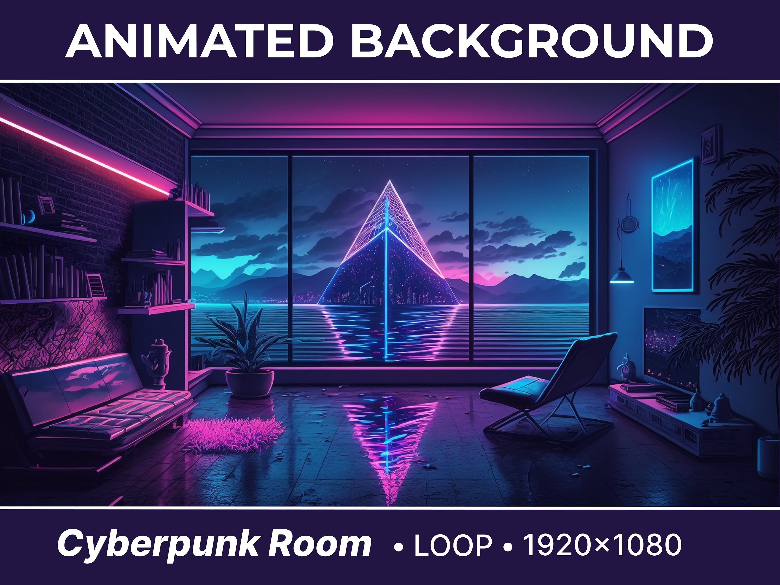 Animated Virtual Background Amazing Cyberpunk Room Looped Vtuber ...