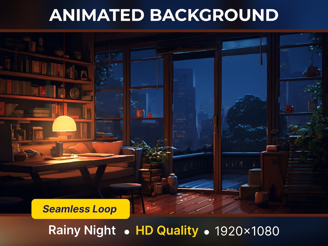 Animated Background Rainy Night Lofi Vtuber Background Twitch Streaming ...