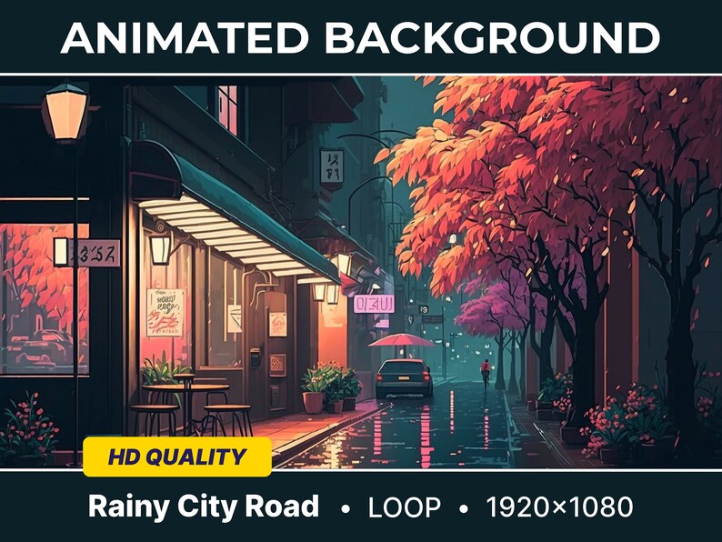 Animated Virtual Background Rainy City Road Looped Vtuber Background ...
