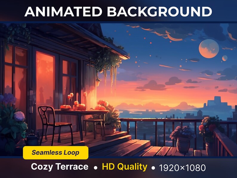 Animated Virtual Background Cozy Terrace Vtuber Background Twitch ...