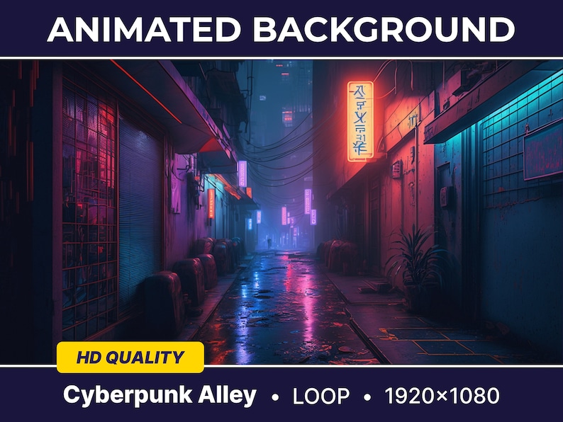 Animated Virtual Background Cyberpunk Alley Looped Vtuber - Etsy