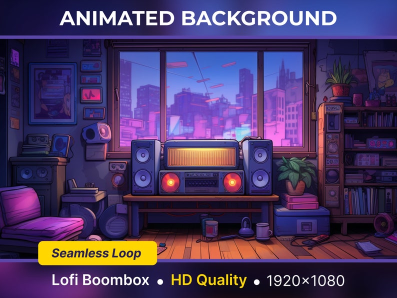 Animated Stream Screen Lofi Boombox Looped Vtuber Background - Etsy