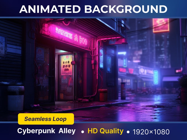 Animated Virtual Background Stream Screen Cyberpunk Alley Looped Vtuber ...