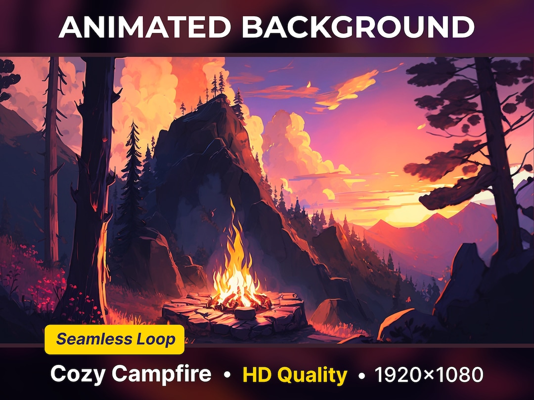 Animated Virtual Background Cozy Campfire Vtuber Background Twitch Streaming Overlay Lofi Twitch ...