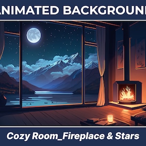 Animated Virtual Background Cozy Room Fireplace Bundle Looped Vtuber ...