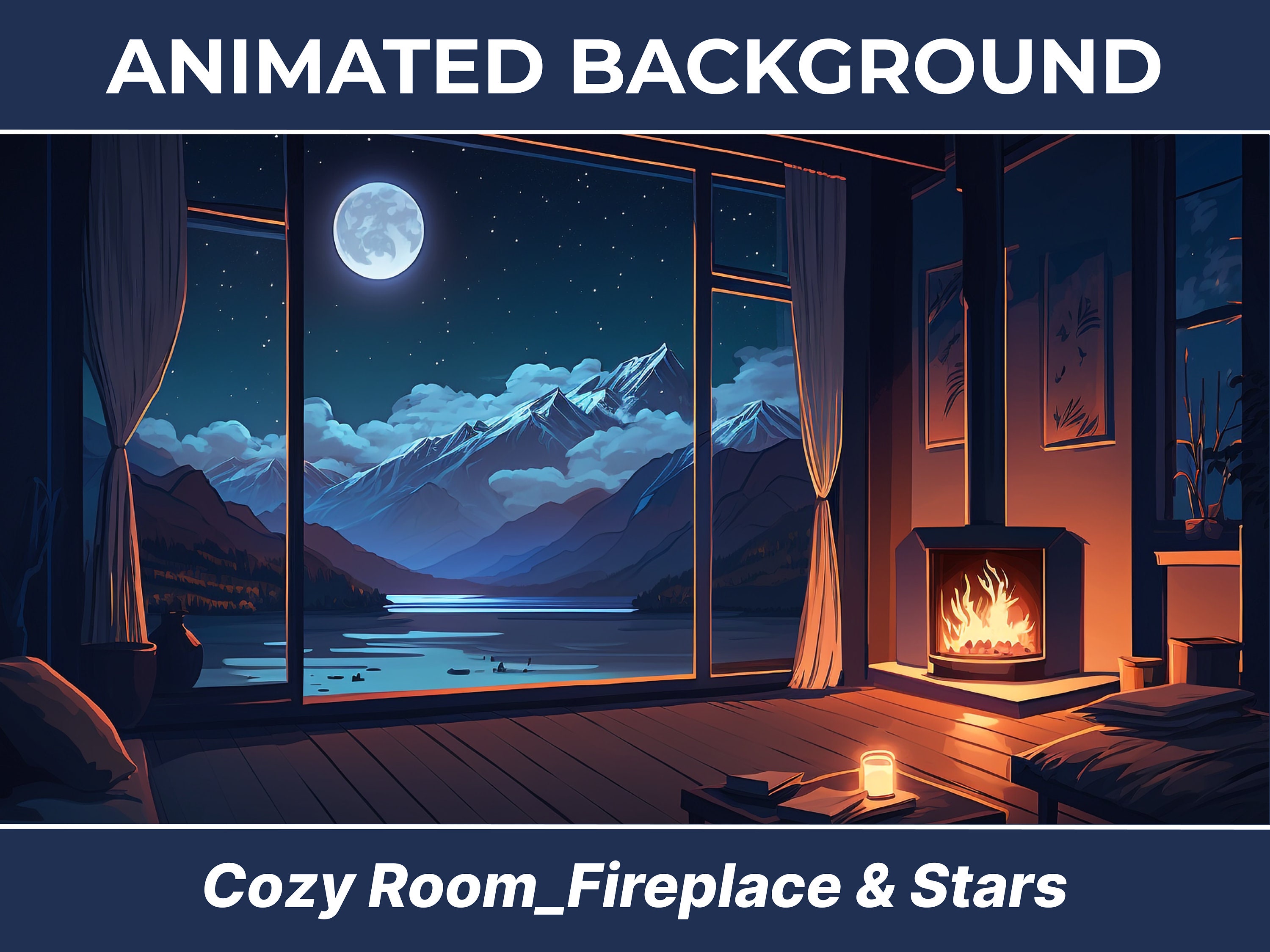 Animated Virtual Background Cozy Room Fireplace Bundle Looped Vtuber ...