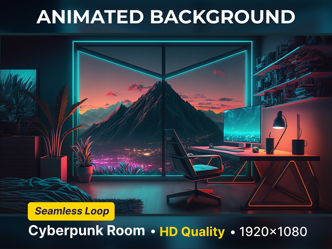 Animated Virtual Cyberpunk Room Vtuber Background Twitch Streaming ...