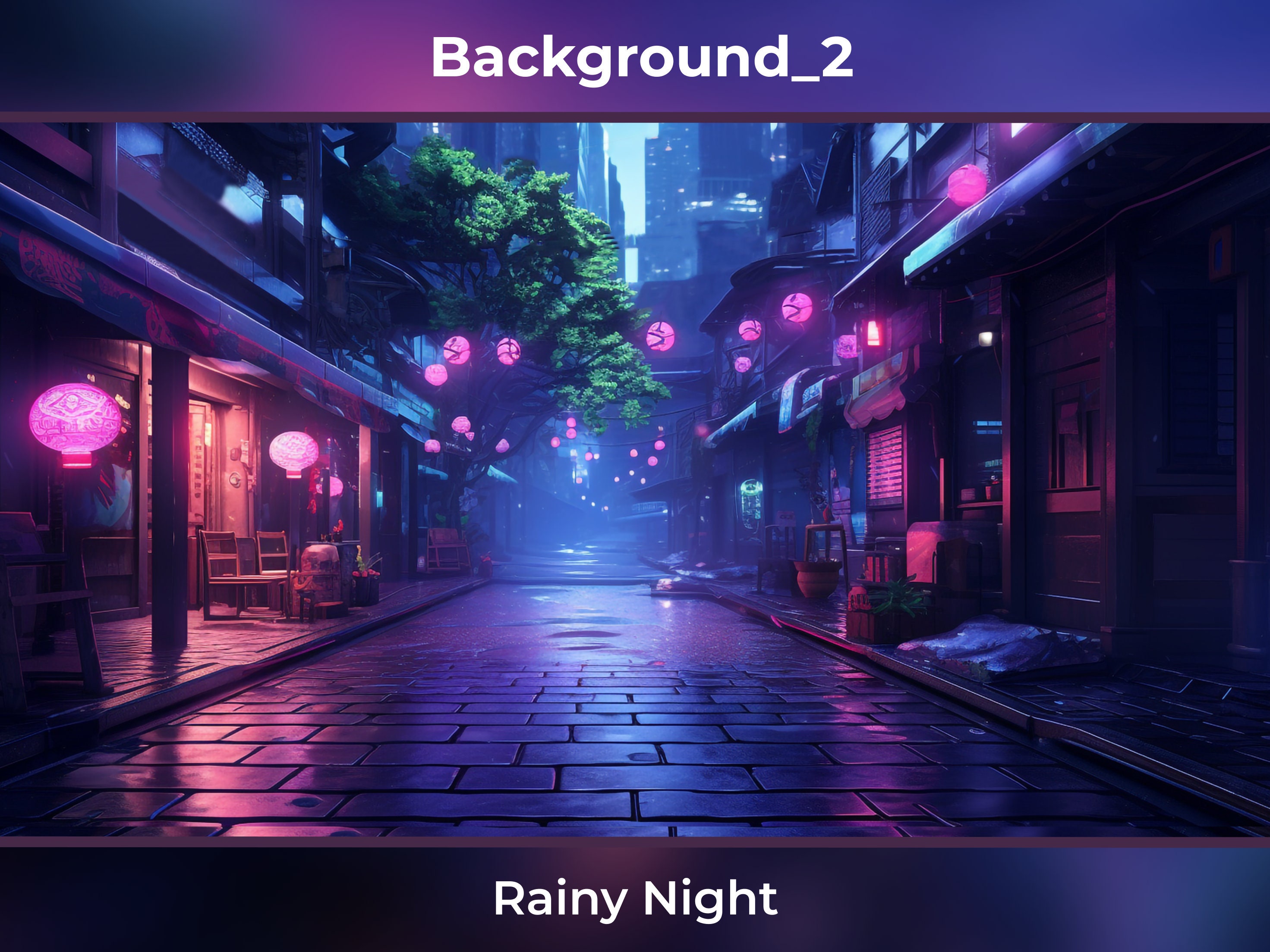 Animated Virtual Background Rainy Night Vtuber Background Twitch Screen ...