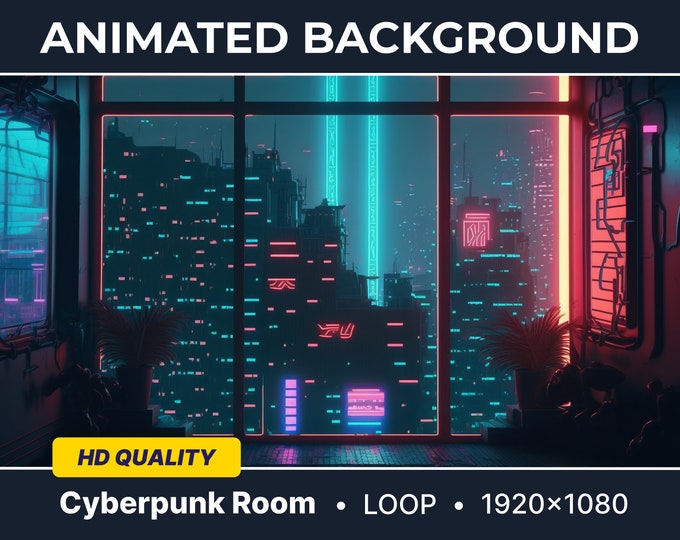 Animated Virtual Background Amazing Cyberpunk Room Looped Vtuber ...