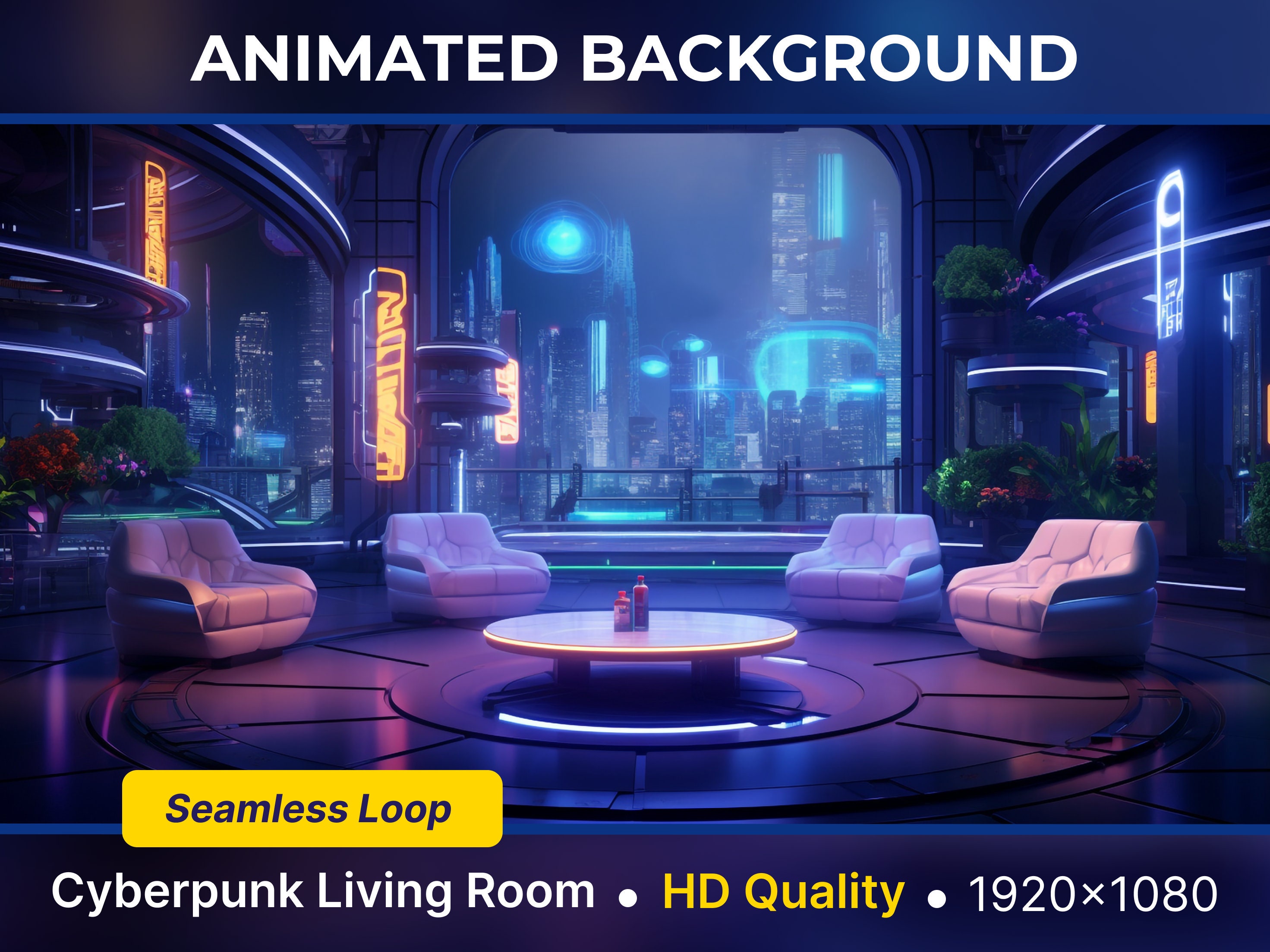 Animated Virtual Background Cyberpunk Living Room Looped - Etsy