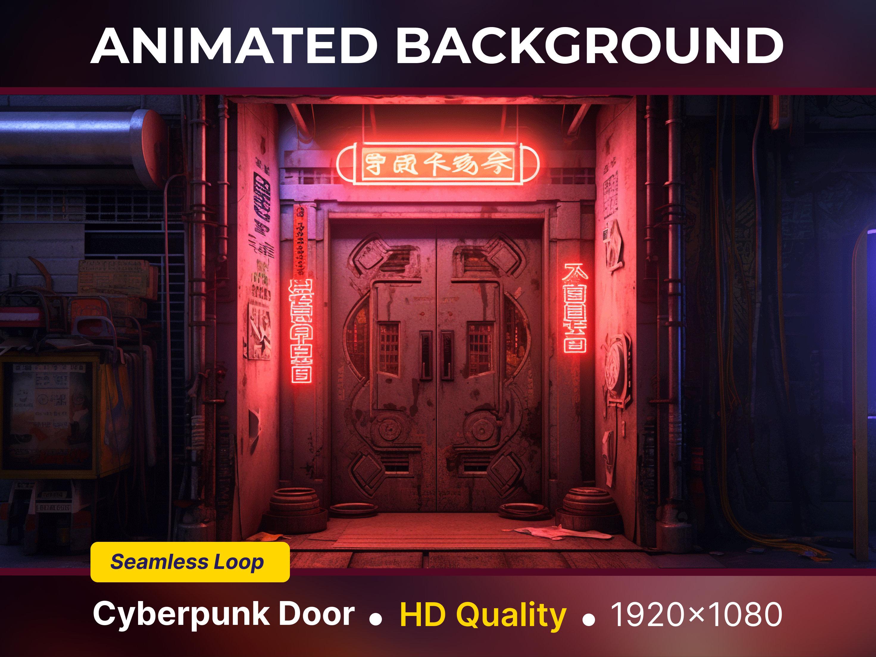 Animated Stream Screen Cyberpunk Door Looped Vtuber Background Twitch ...
