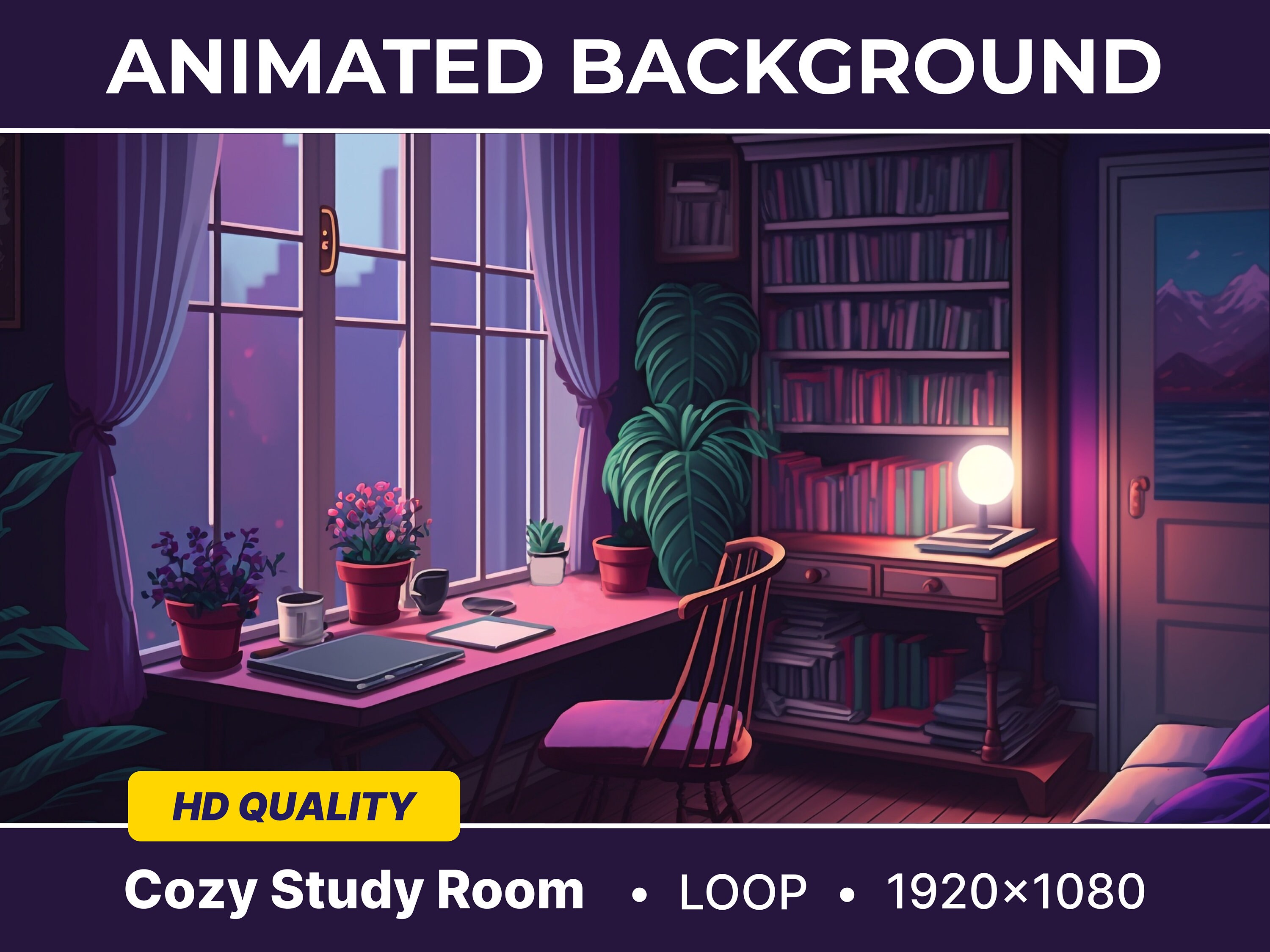 Animated Virtual Background Cozy Relaxing Study Room Looped Vtuber ...
