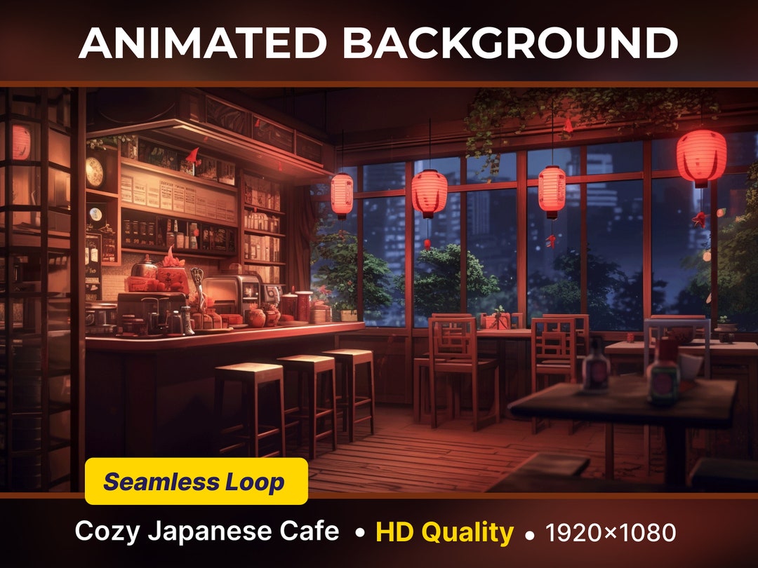 Animated Background Stream Screen Japanese Cafe Vtuber Lofi Background ...