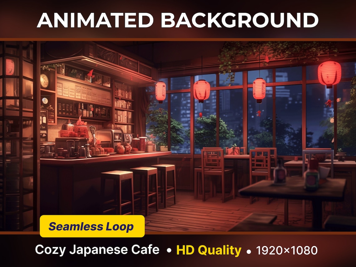 Animated Background Stream Screen Japanese Cafe Vtuber Lofi Background ...