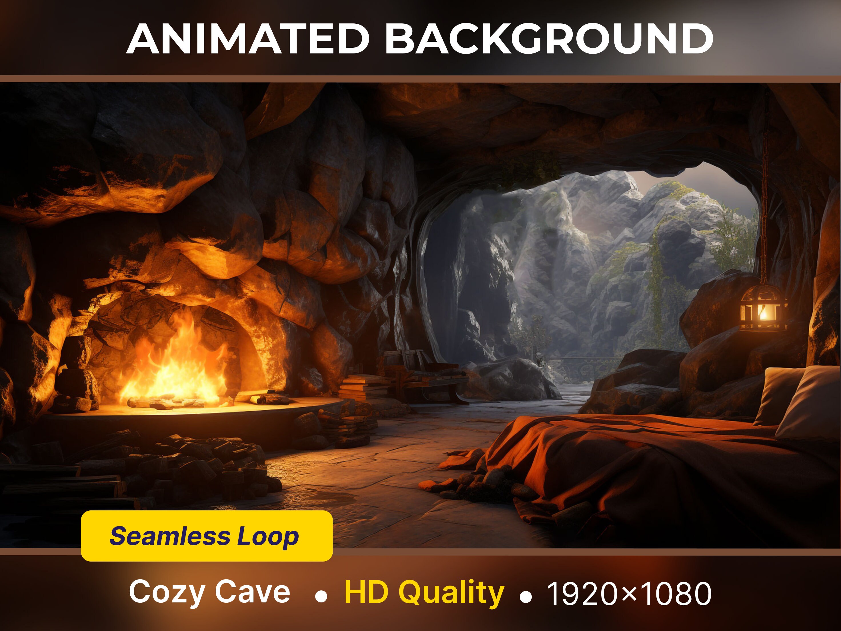 Animated Virtual Background Cozy Cave Vtuber Background Twitch ...
